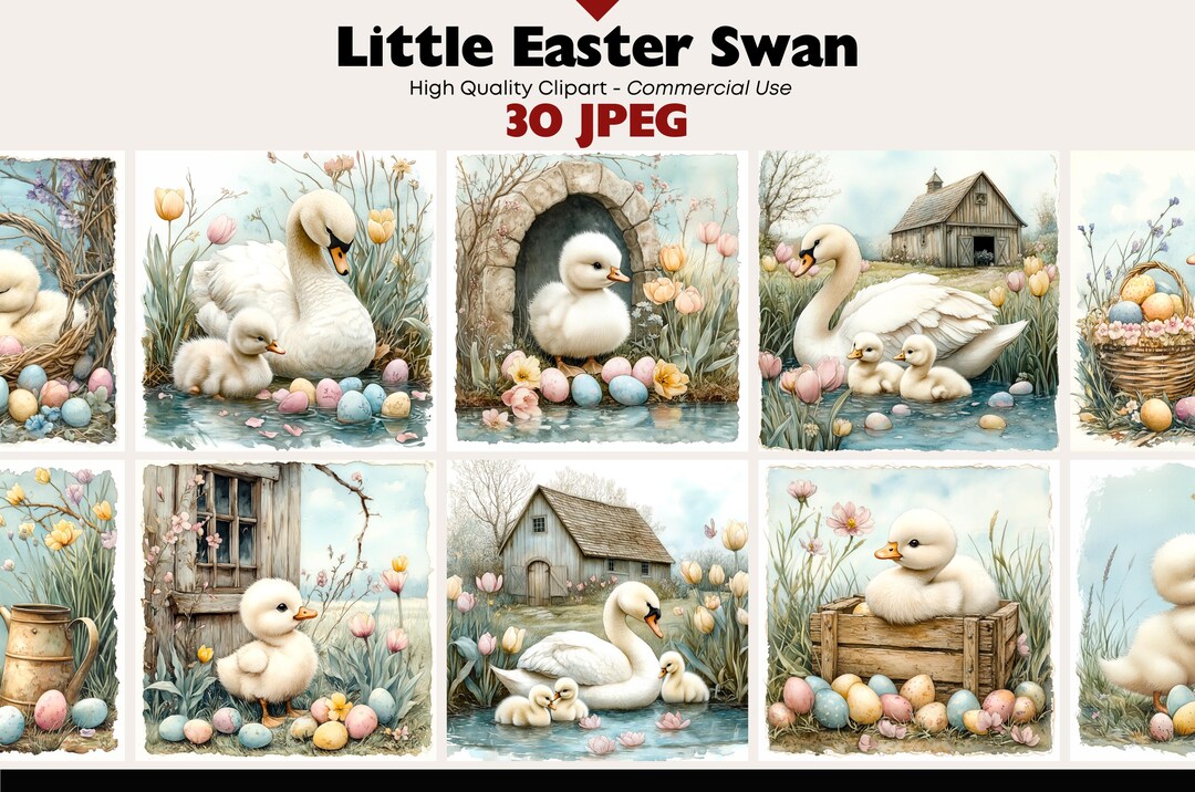 Easter Swan Clipart, Easter Farm Scenes, Baby Swan Easter Eggs JPEG ...