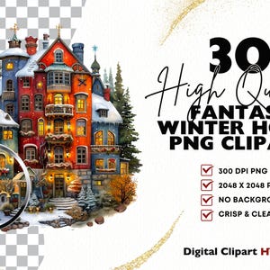 Fantasy Christmas House Clipart Bundle Watercolor Christmas Eve Clipart ...
