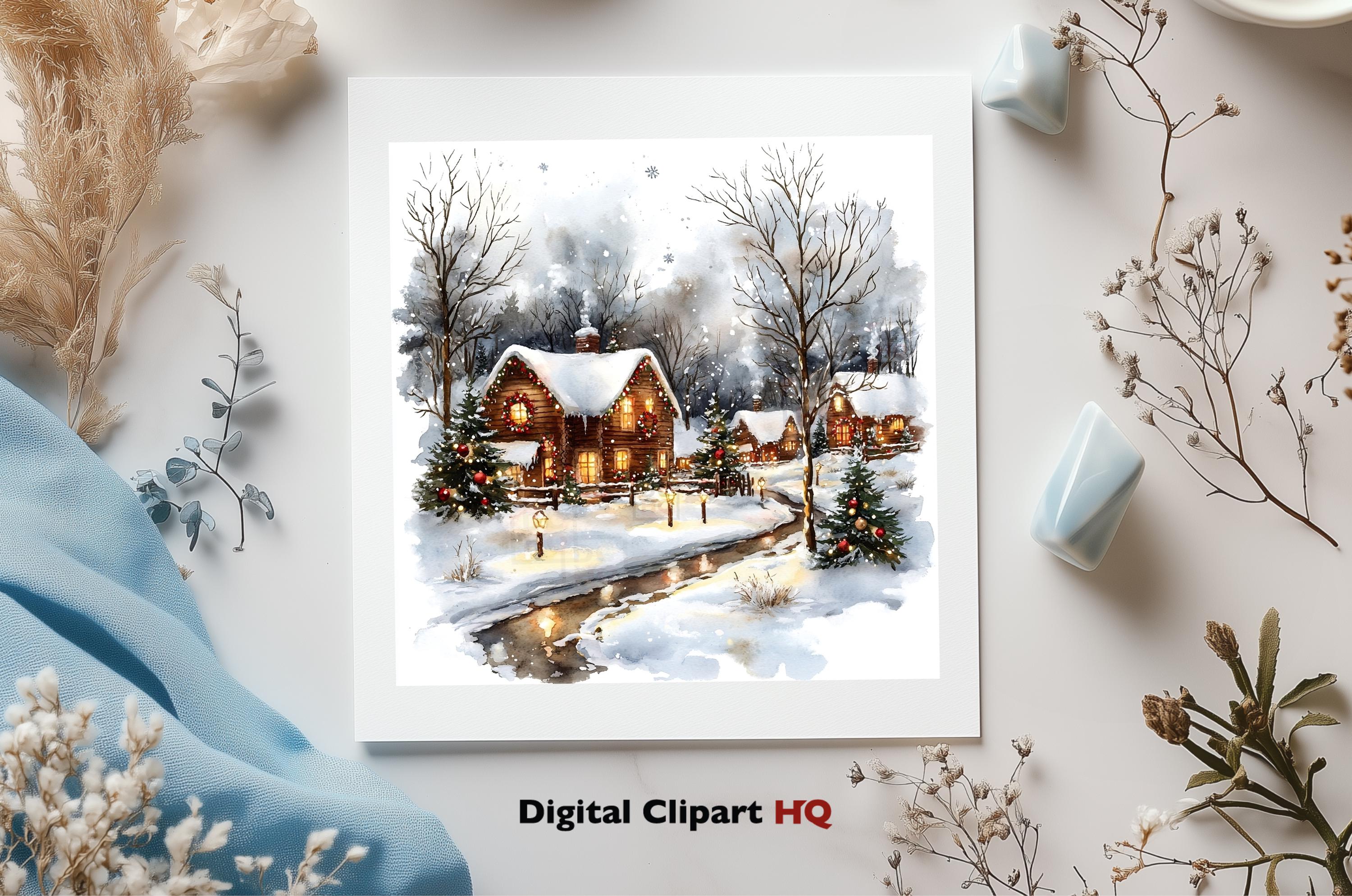 Winter Scenes Clipart Bundle Snowy Landscapes Graphics Digital Download ...