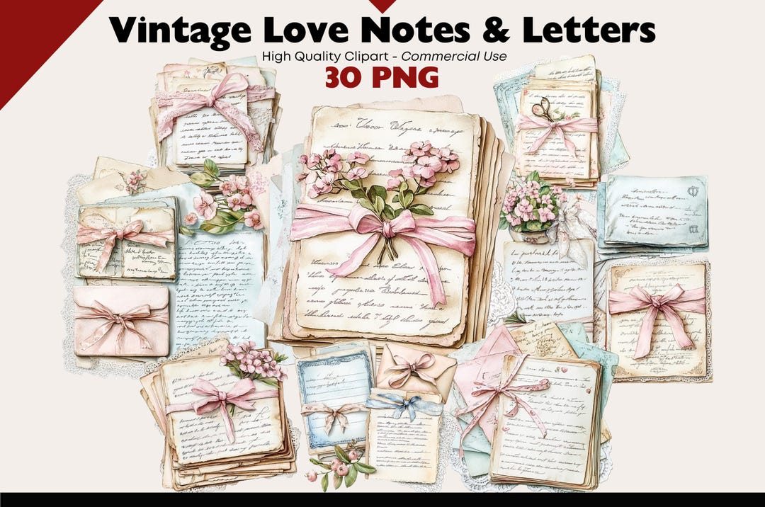 Vintage Love Notes and Letters Clipart for Scrapbooking, Junk Journals ...