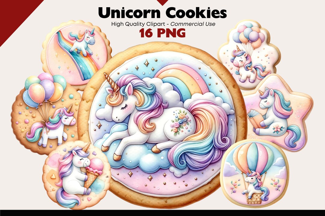 Fantasy Unicorn Cookies Clipart Bundle Commercial License Nursery Decor ...