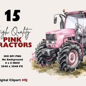 Pink Tractor Clipart Bundle, Cute Farm Vehicle PNG, Rustic Tractor ...