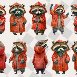 Rainy Raccoon Clipart Bundle Red Raincoat Watercolor Clipart - Etsy