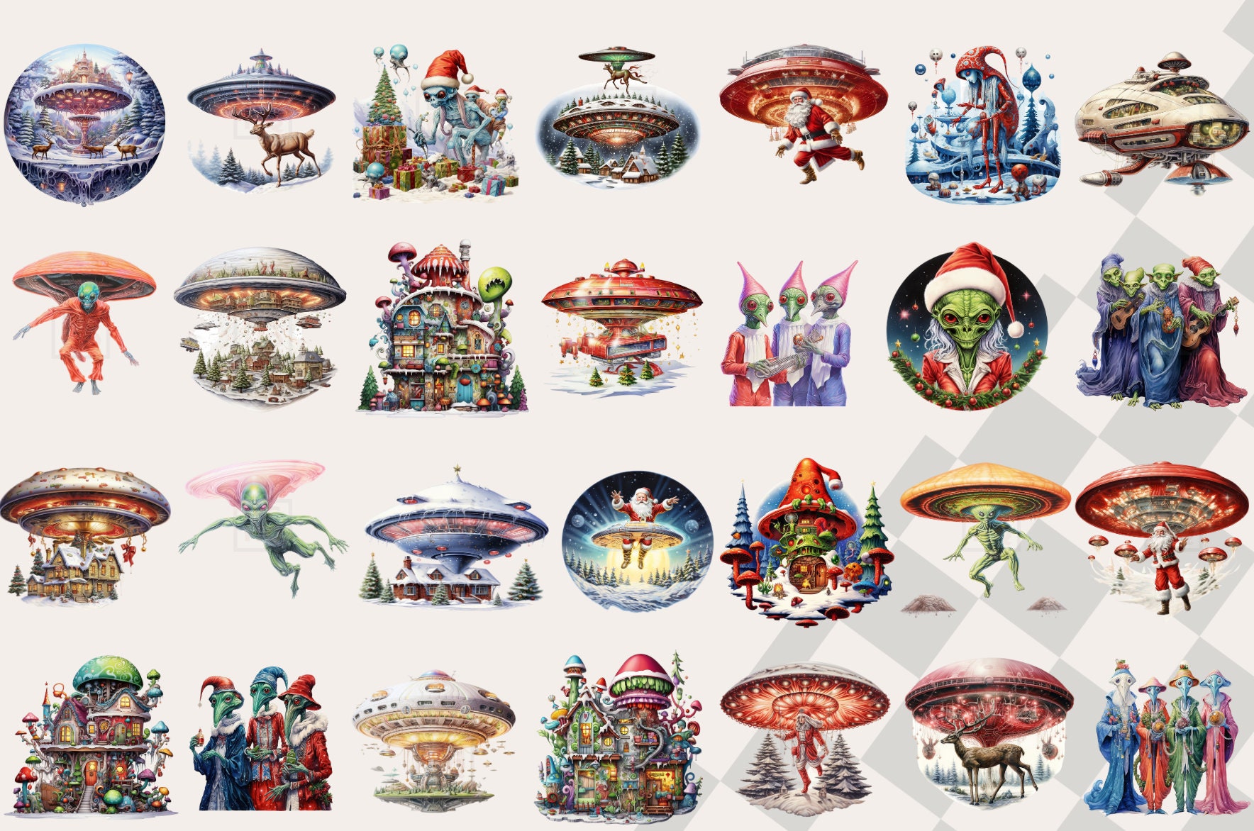 Alien Christmas Clipart Bundle Whimsical Alien Illustration - Etsy