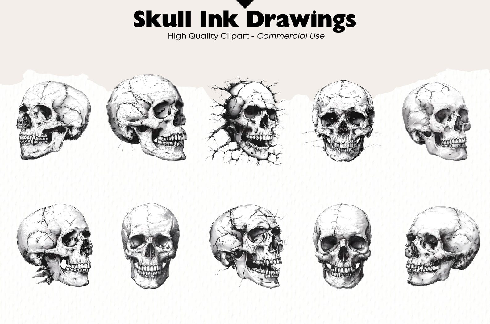 Skull Ink Drawing Clipart Bundle Watercolor Tattoo Skeleton PNG Human ...