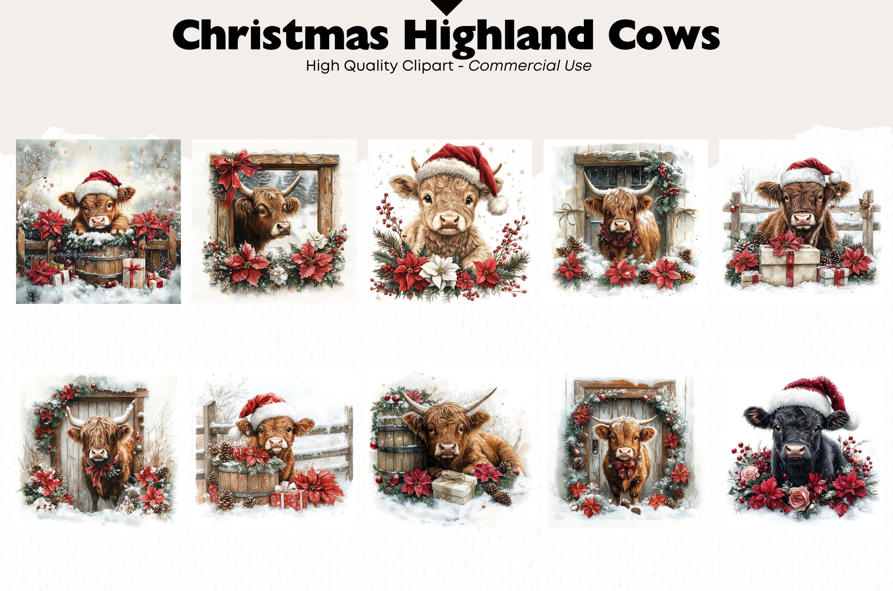 Christmas Highland Cows Clipart Bundle Snowy Landscapes Graphics ...