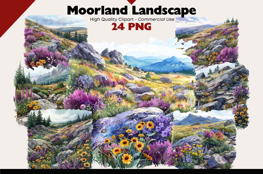 Moorland Clipart Bundle, Nature Landscape Watercolor Illustrations ...