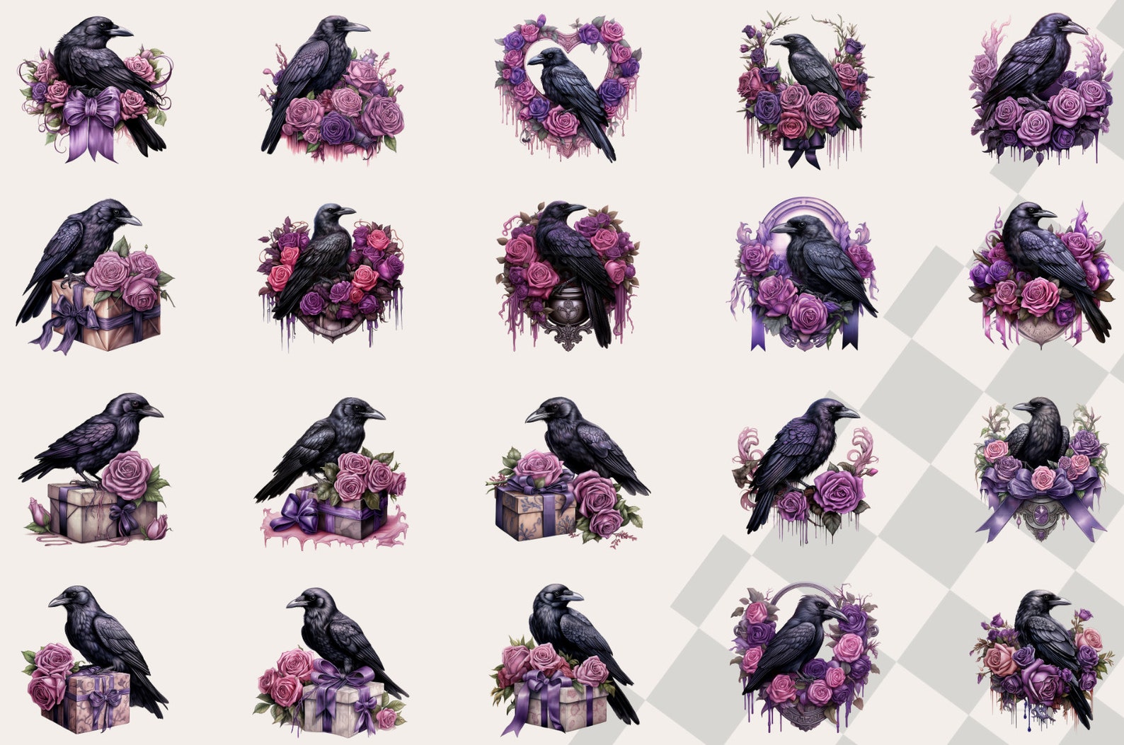 Purple Rose Raven Clip Art, Raven PNG, Corby PNG, Black Bird Clipart ...