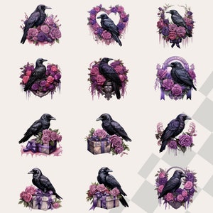Purple Rose Raven Clip Art, Raven PNG, Corby PNG, Black Bird Clipart ...