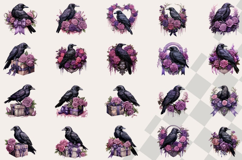 Purple Rose Raven Clip Art, Raven PNG, Corby PNG, Black Bird Clipart ...