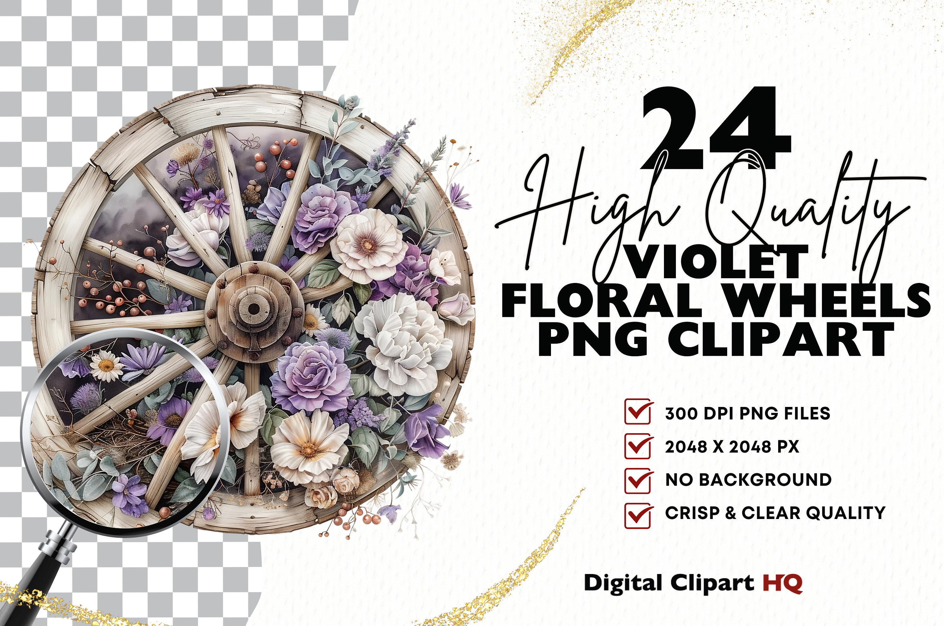 Violet Floral Wheels Clipart, Western Watercolor, Rustic Wheel PNG ...