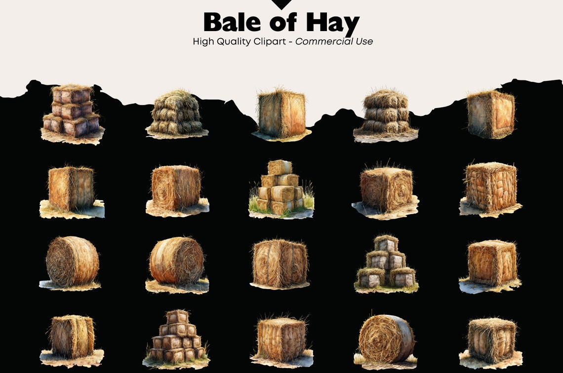 Bale of Hay Clipart Bundle, Farm Yard Hay Watercolor, Farming ...