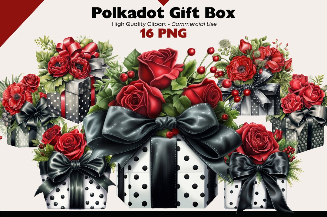 Polkadot Gift Box Clipart, Christmas Present Watercolor, Christmas ...