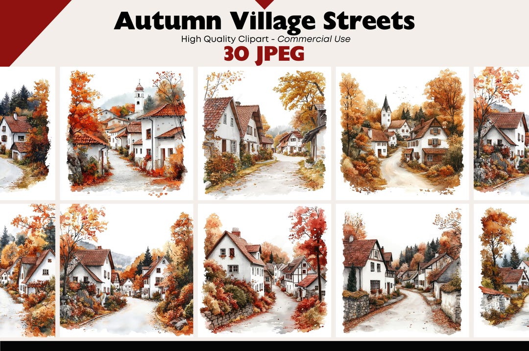 Autumn Houses Clipart Bundle Countryside Digital Download JPEG Village ...