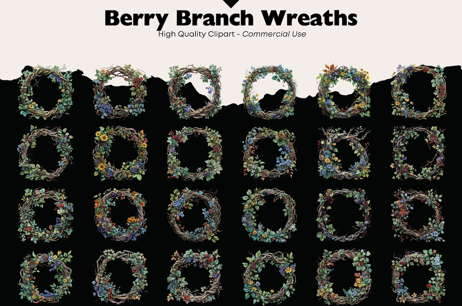 Summer Branch Wreaths Clipart Bundle Woodland Frame Watercolor ...