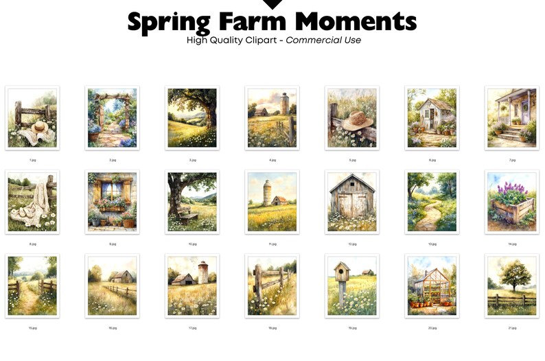Spring Farm Clipart JPEG, Beautiful Nature Scenes, Rustic Countryside ...