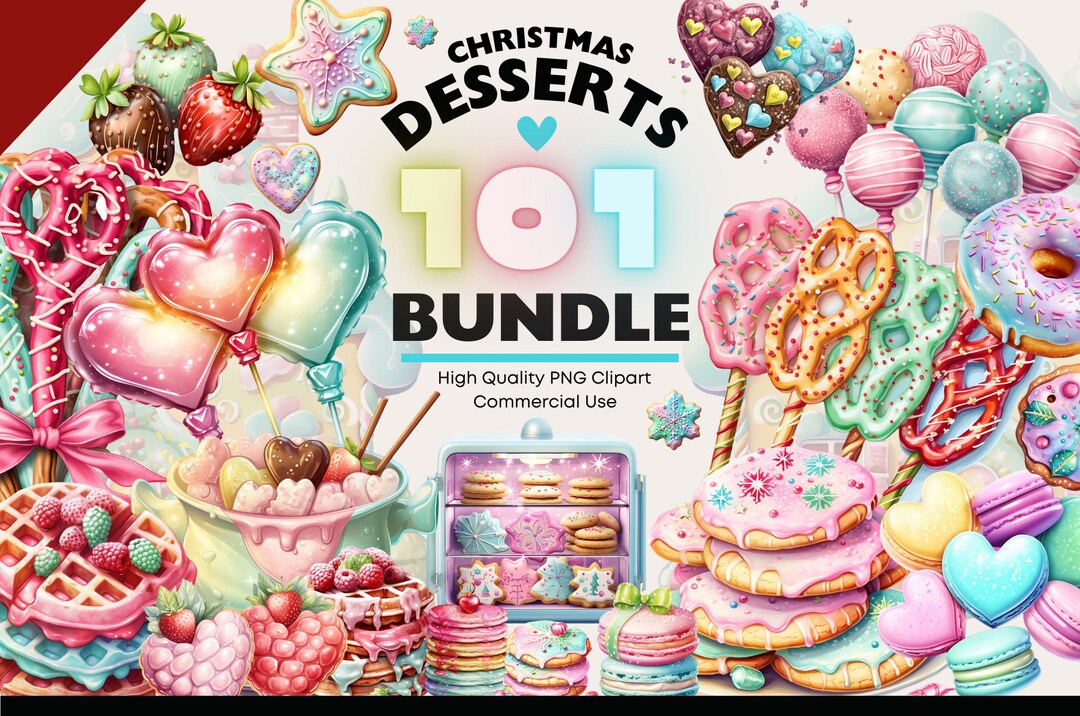 Pastel Christmas Dessert PNG Clipart Bundle, Watercolor Pastel ...