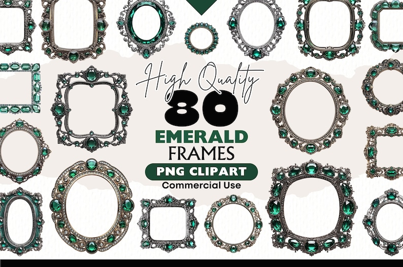 Emerald Frame Clipart Bundle, Green Gemstone PNG Frames, Ornate Vintage ...