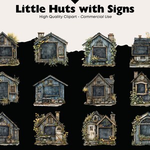 Fantasy Hut Clipart Bundle, Watercolor Chalkboard Signs PNG, Editable ...