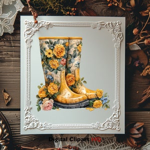 Floral Rain Boots Clipart Bundle, Garden Boots Watercolor, Cute ...