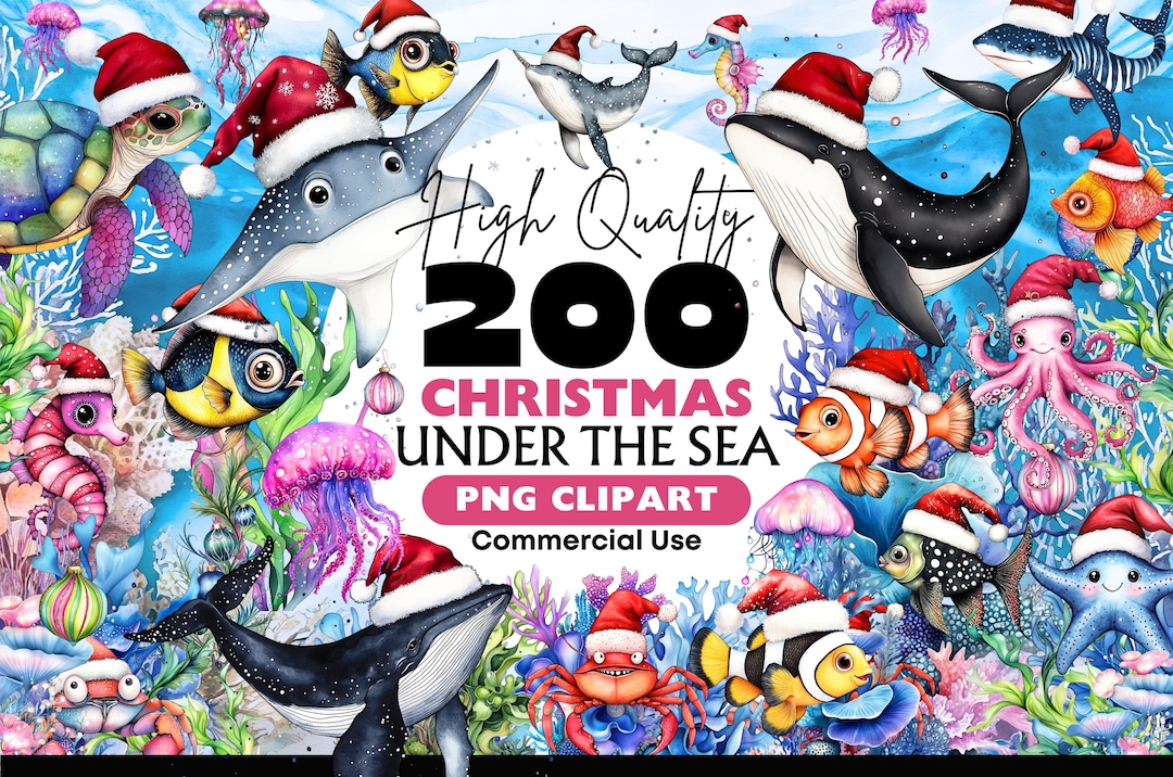 Christmas Under the Sea Clipart Bundle Cute Ocean Animals Png Digital ...