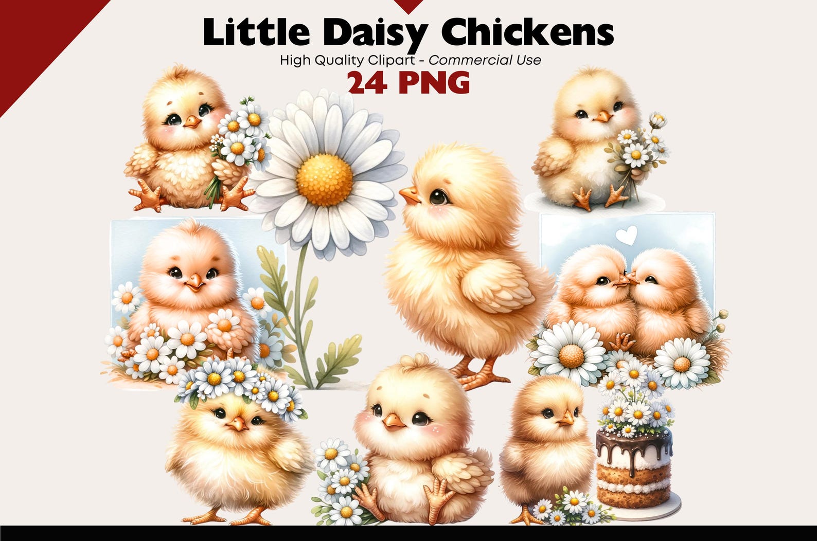 Cute Daisy Chickens Clipart Bundle Spring Animals Digital Download PNG ...