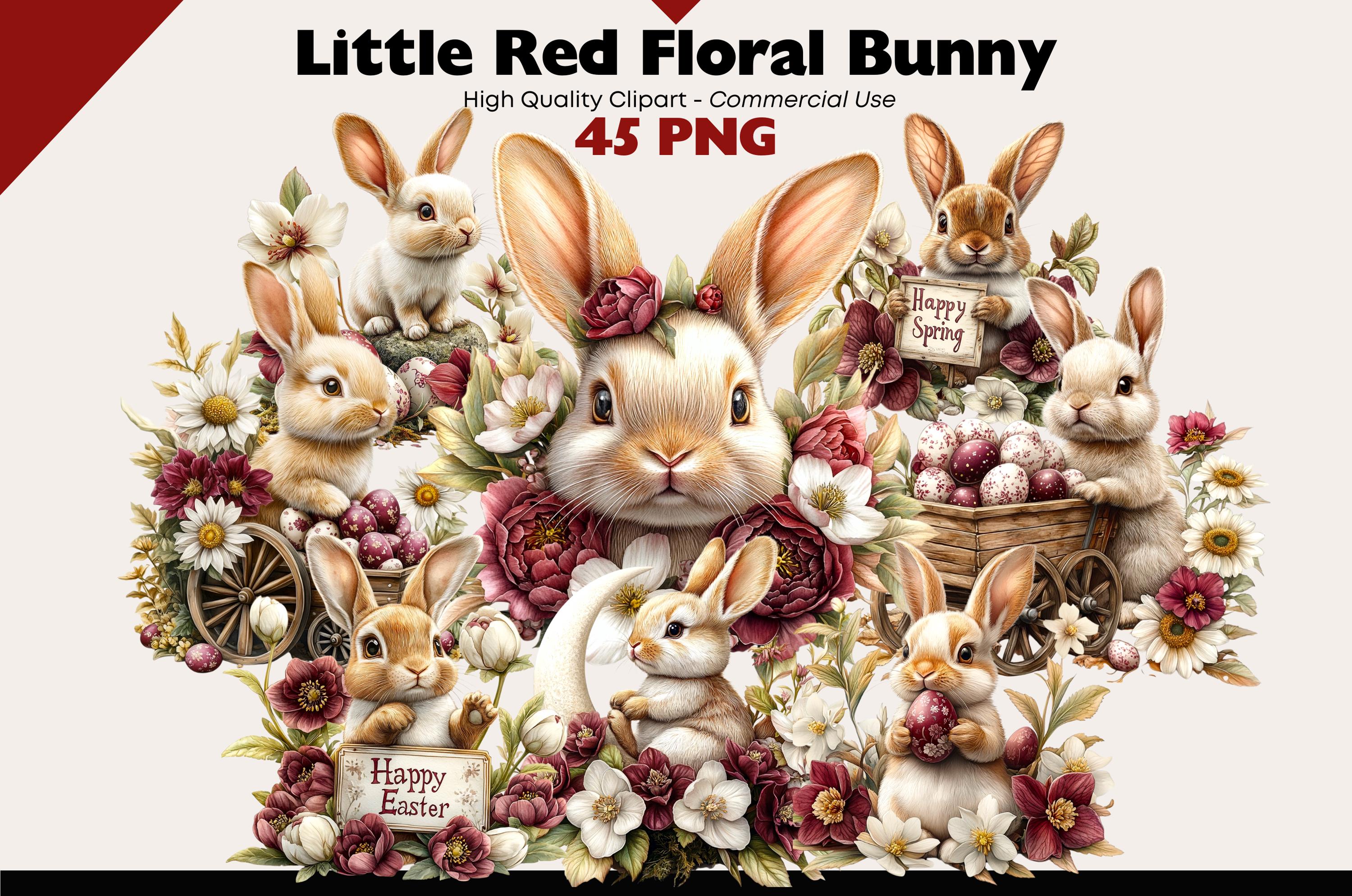 Easter Bunny Clipart Set, 45 PNG Farm Animals Floral Illustrations ...