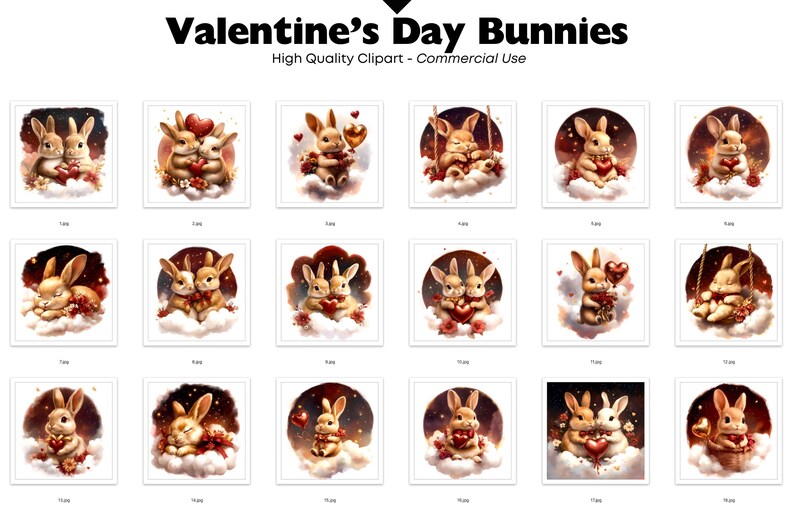 Valentine Bunny Clipart PNG JPEG, Cute Love Bunny Printable Art ...
