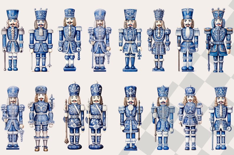 Delft Blue Christmas Nutcracker Clipart Set, Yuletide Watercolor, Cute ...