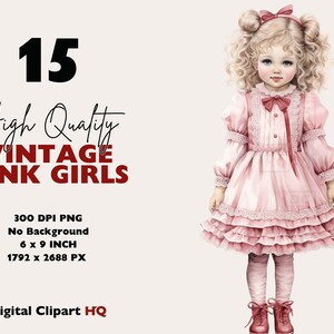 Watercolor Vintage Girls Clipart, Cute Girl Victorian Clip Art, Vintage ...