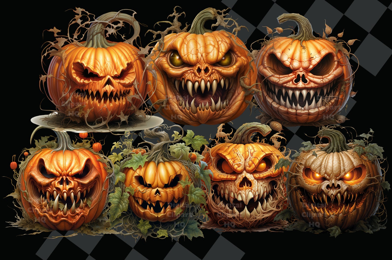 Scary Pumpkin Clipart, Gourds Digital Download, PNG Pumpkin, Halloween ...