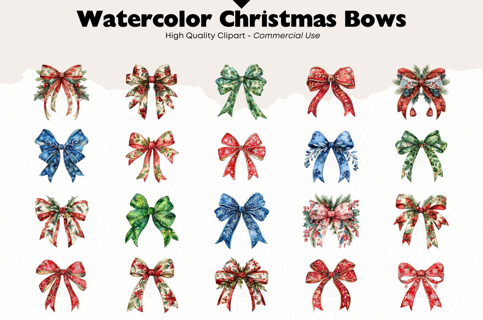 Christmas Bows Clipart Bundle Traditional Winter Graphics Digital ...