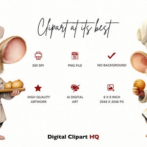 Cute Little Mouse Chef Clipart Bundle, Mice in Kitchen Watercolor ...