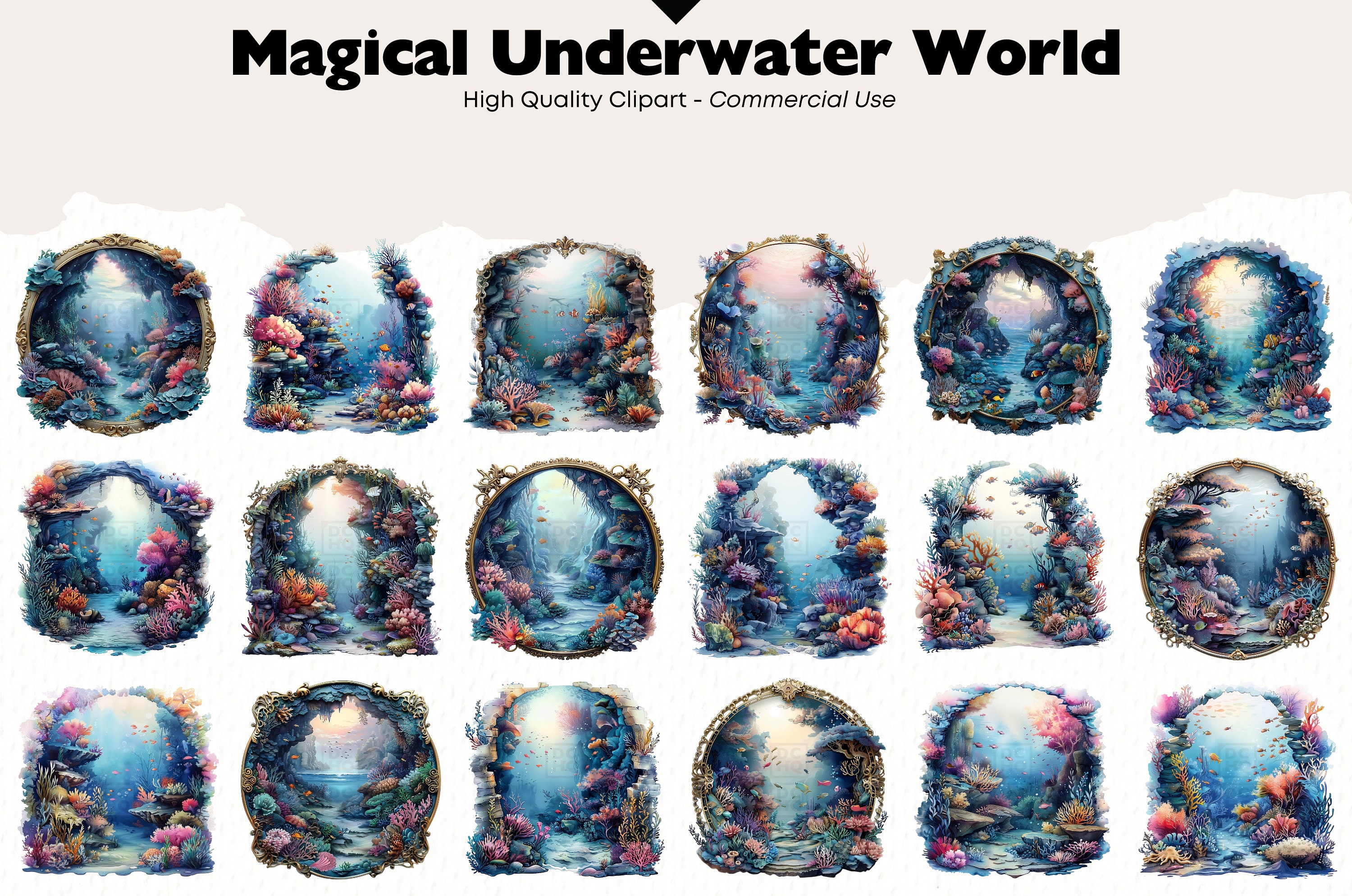 Magical Underwater Clipart Bundle Watercolor Sea Graphics Digital ...