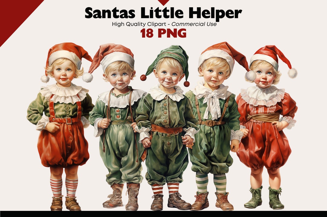 Watercolor Christmas Kids Clipart Bundle, Santa's Little Helper Clip ...