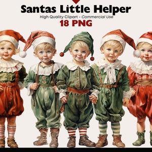 Watercolor Christmas Kids Clipart Bundle, Santa's Little Helper Clip ...