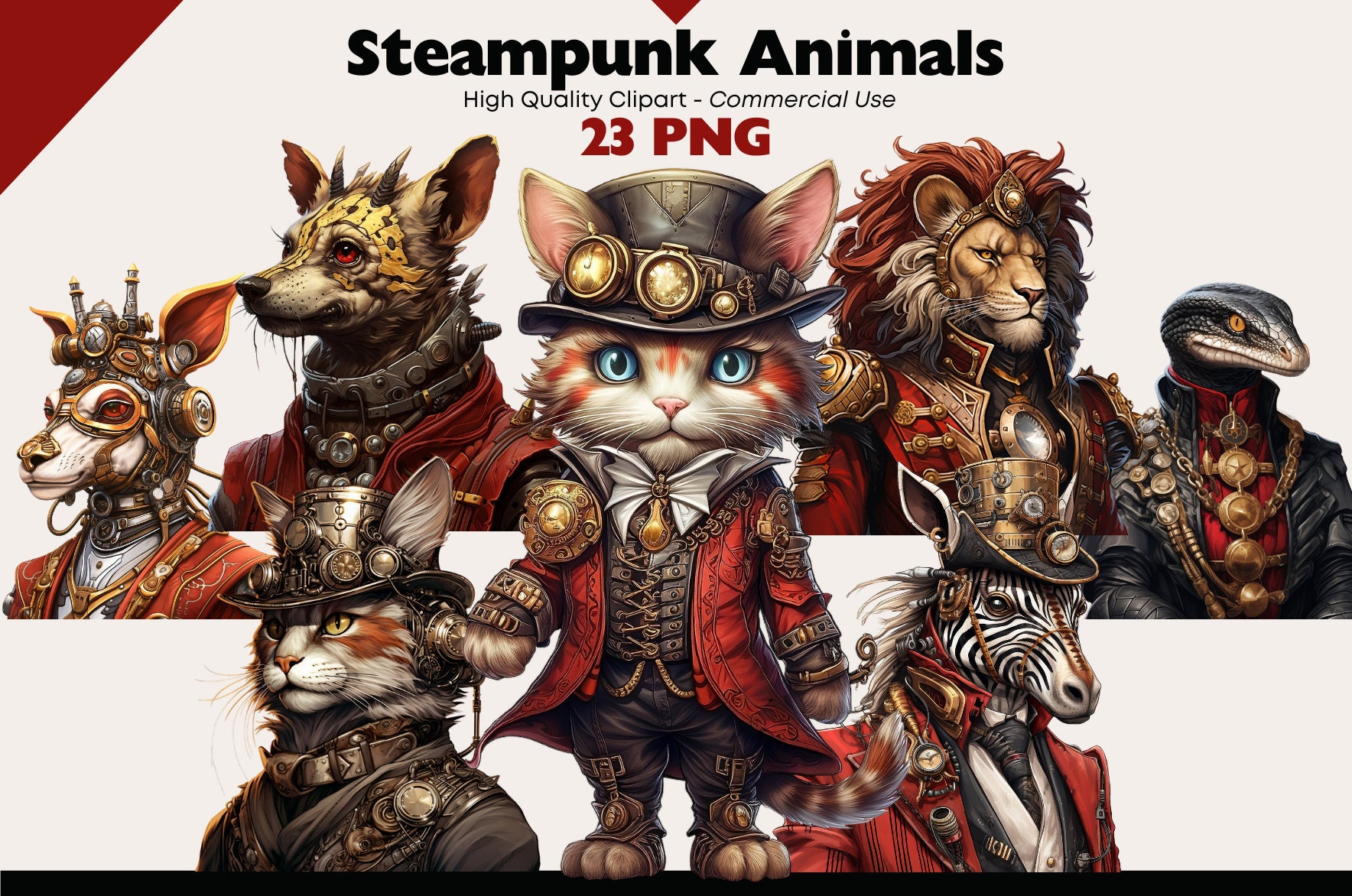 Steampunk Animal Clipart Set Fantasy Animals PNG Lion - Etsy