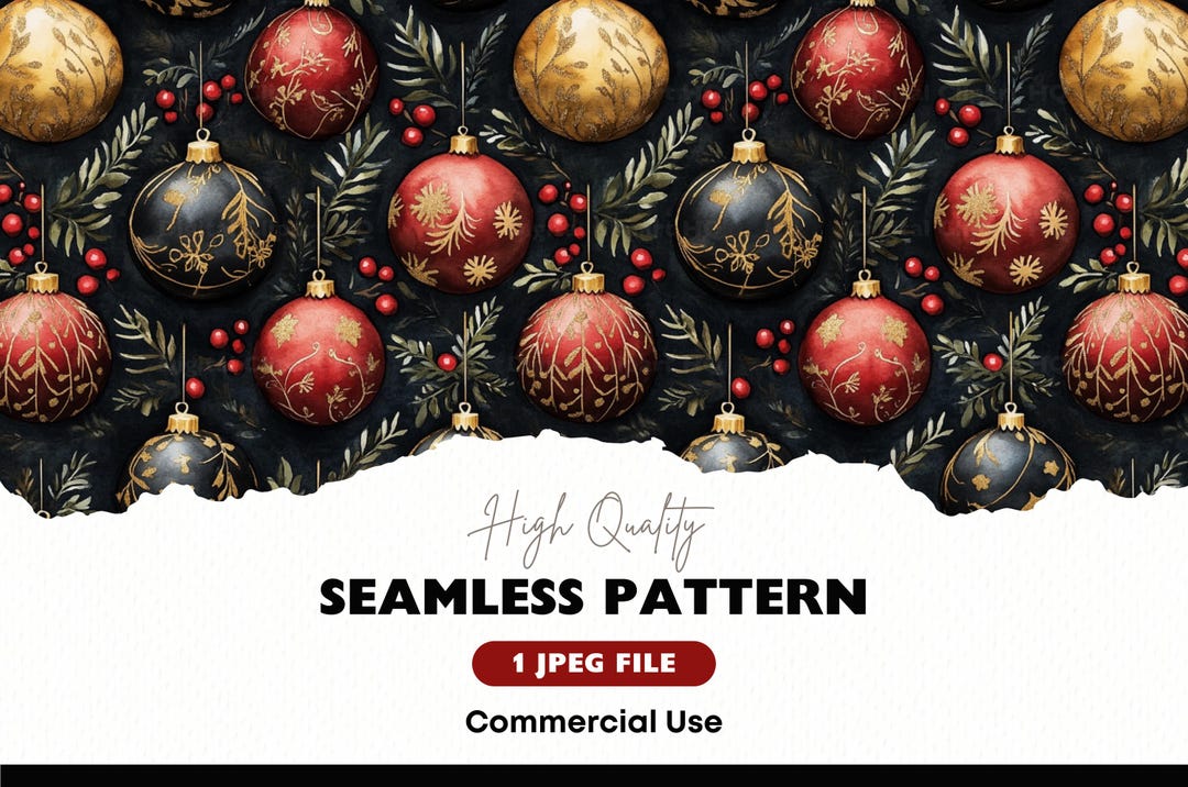 Traditional Christmas Seamless Pattern Watercolor Digital Paper Holiday ...
