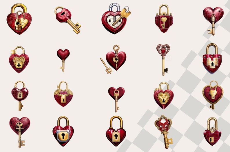 Lock and Key Clipart Bundle, Heart Lock PNG, Romantic Clip Art, Key to ...
