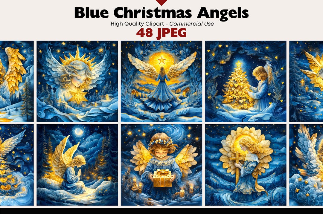 Blue Christmas Angels Clipart, Digital Celestial Angel Art, Holy ...