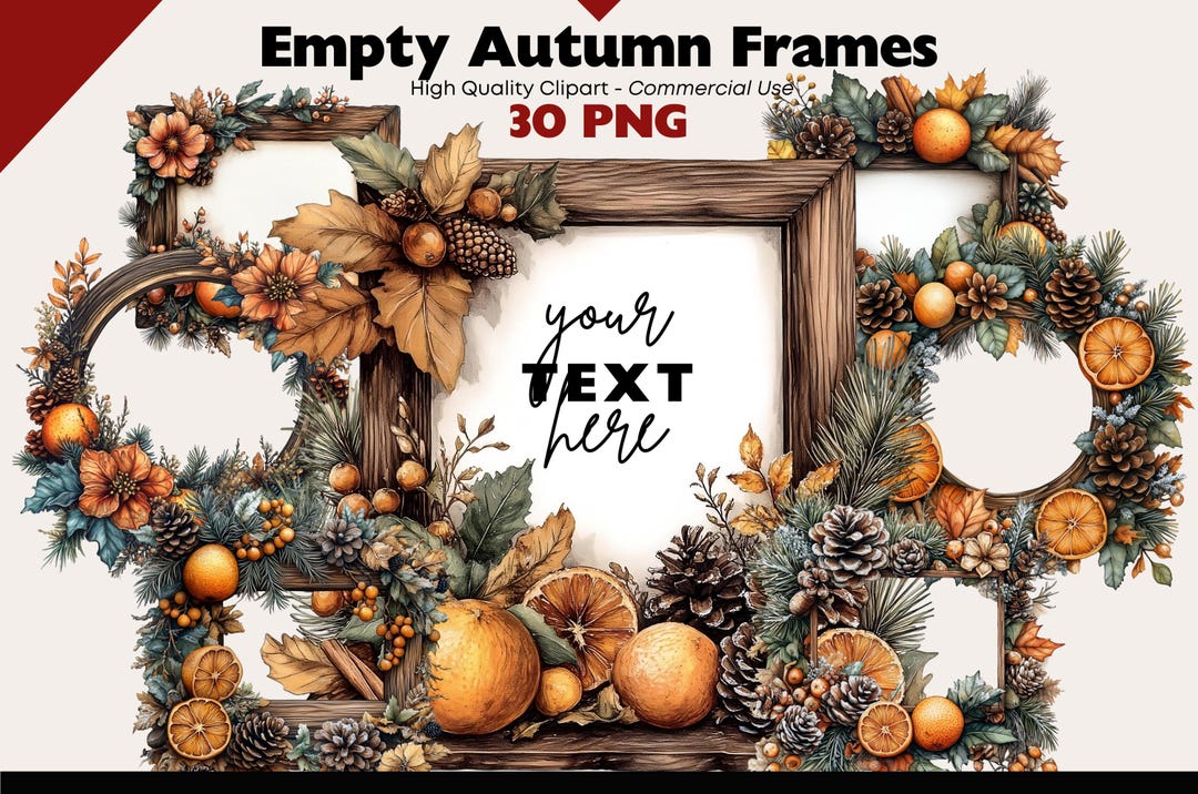 Autumn Frames Clipart Bundle Fall Decoration PNG Watercolor Fall Border ...