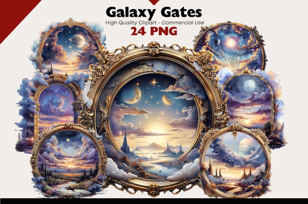 Fantasy Galaxy Clipart Bundle, Cosmic Galaxy Gate Watercolor, Fantasy ...