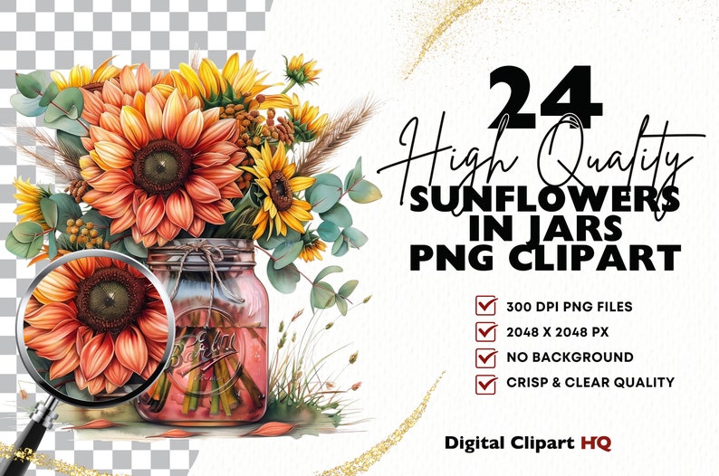 Sunflower Jar Clipart Bundle Rustic Mason Jar PNG Autumn Floral ...