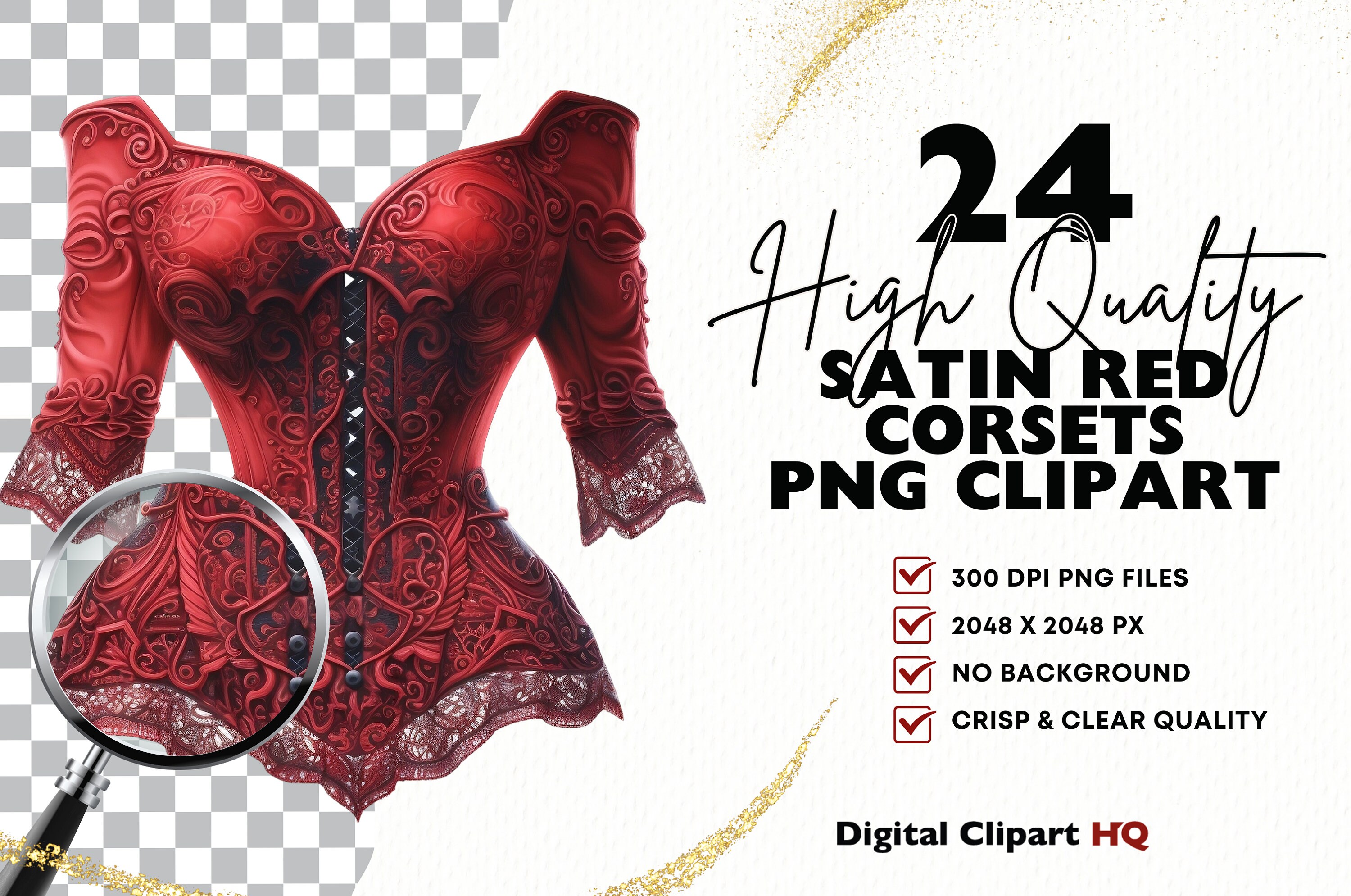 Satin Red Corsets Bundle Watercolor Vintage Corset Graphics Digital ...