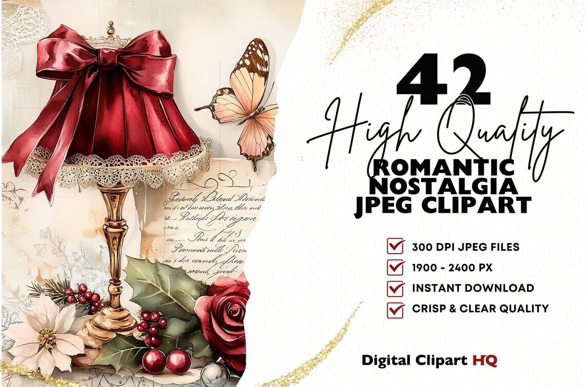Romantic Christmas Scenes Clipart Bundle Vintage Ephemera Graphics ...
