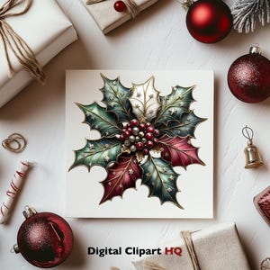 Watercolor Christmas Holly Clipart Bundle Traditional Winter Graphics ...