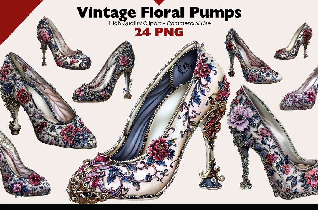Vintage Pumps Clipart Bundle Stilettos PNG Watercolor Shoe Printable ...