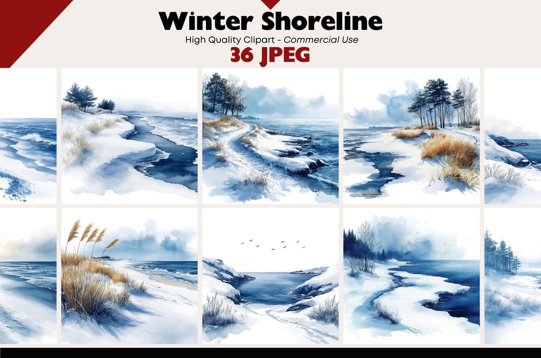 36 Winter Shoreline Scenery JPEG Graphics Commercial Use Ocean View ...