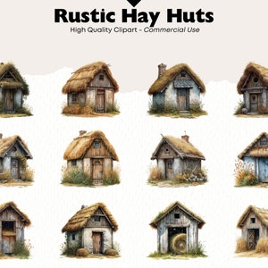 Rustic Hay Huts Clipart Bundle, Countryside Hay House Watercolor, Rural ...