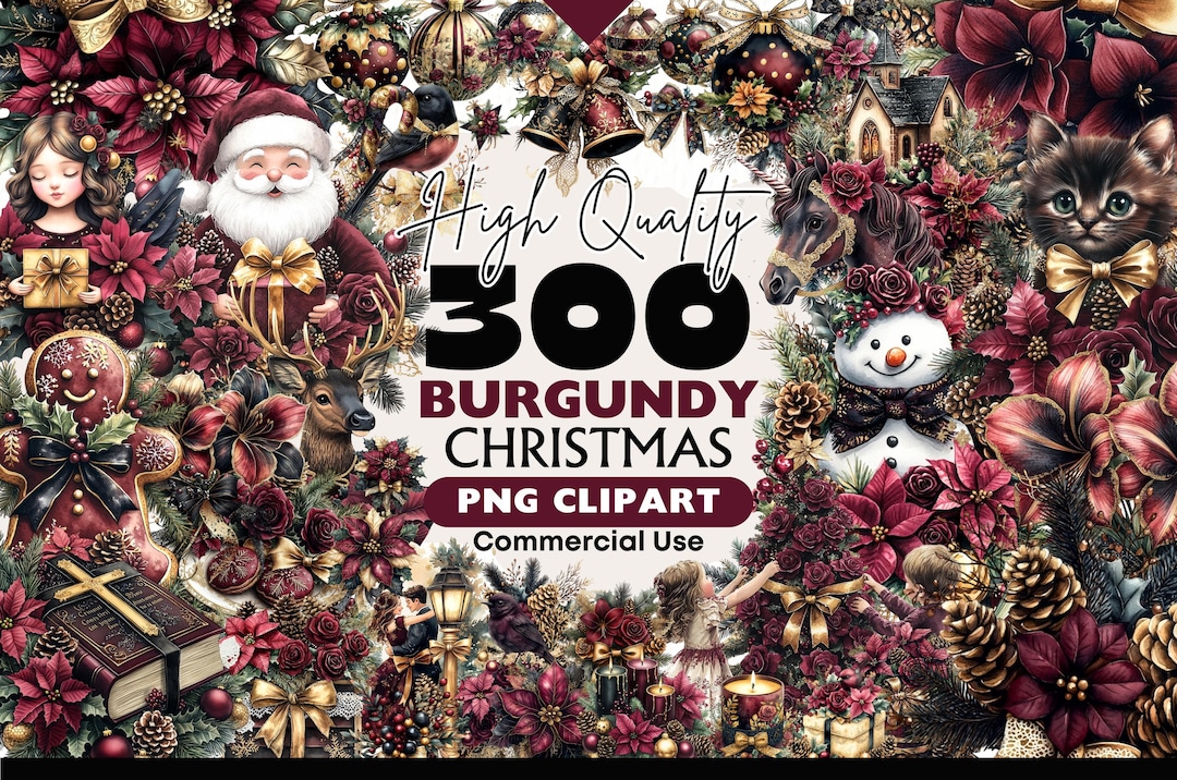 Burgundy Christmas Clipart Bundle - Rustic Winter Graphics Digital ...